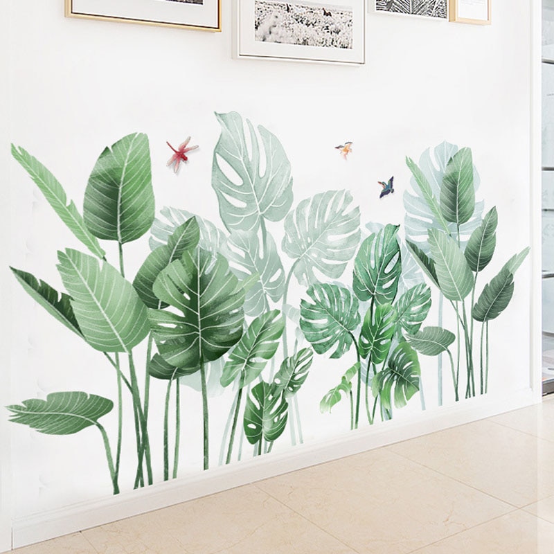 DIY Green Tropical Plant Leaves Stickers Wall Bord... – Vicedeal