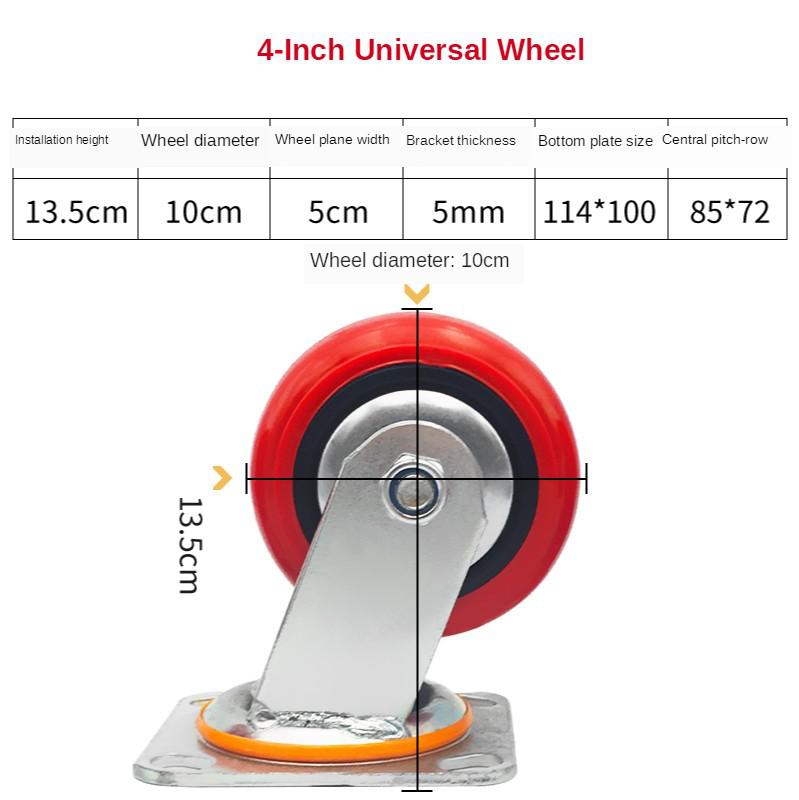 4 Inch Universal Wheel Red Dust Proof Polyurethane... – Grandado