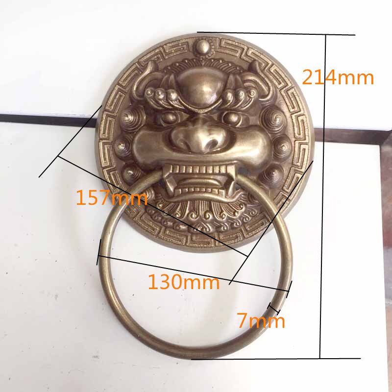 Antique brass lion head handle door knocker circle... – Grandado