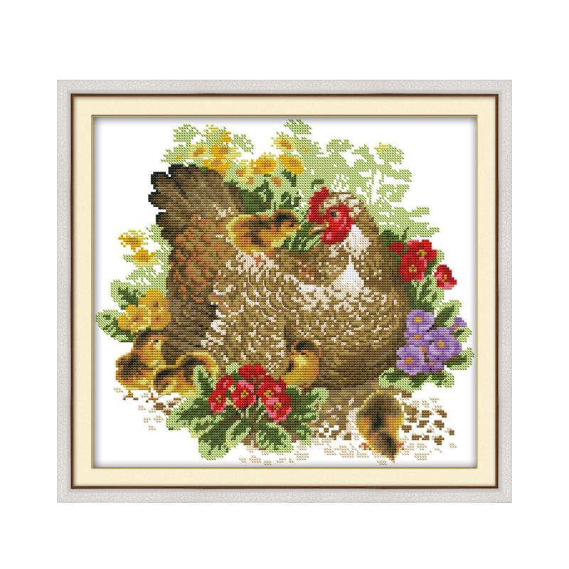 Chicken mother and chick cross stitch kit aida 14c... – Grandado
