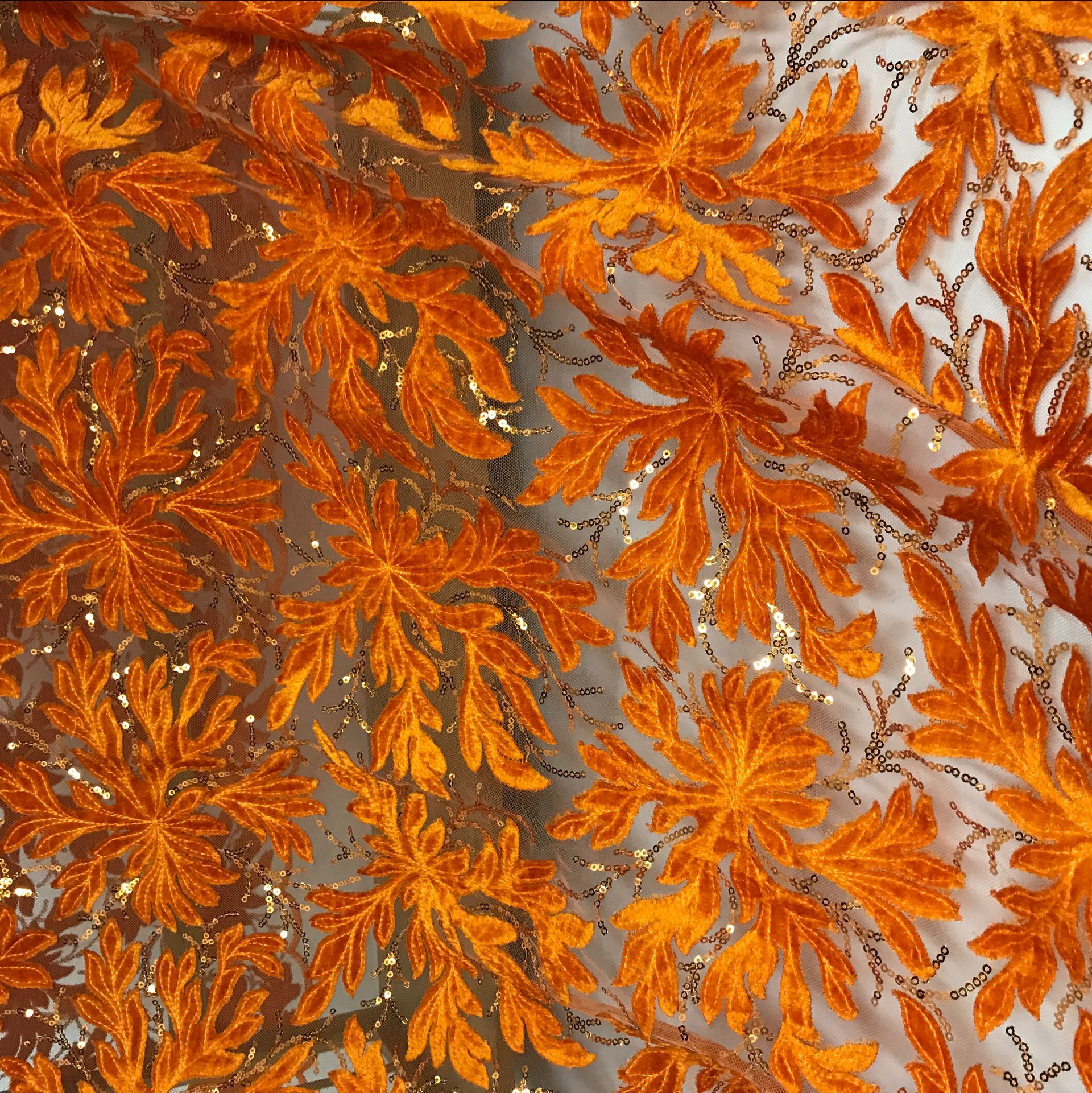 1 Yard Gold Maple leaf velvet lace Fabric With Seq... – Vicedeal