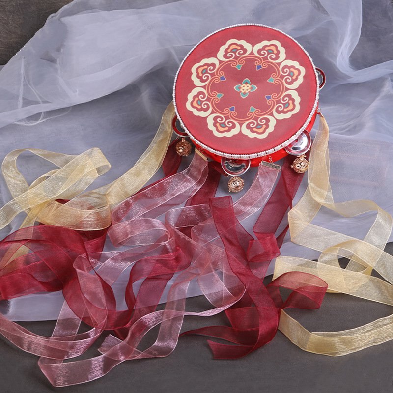 Chinese Style Hand Drum with Ribbon Bells Dunhuang... – Grandado