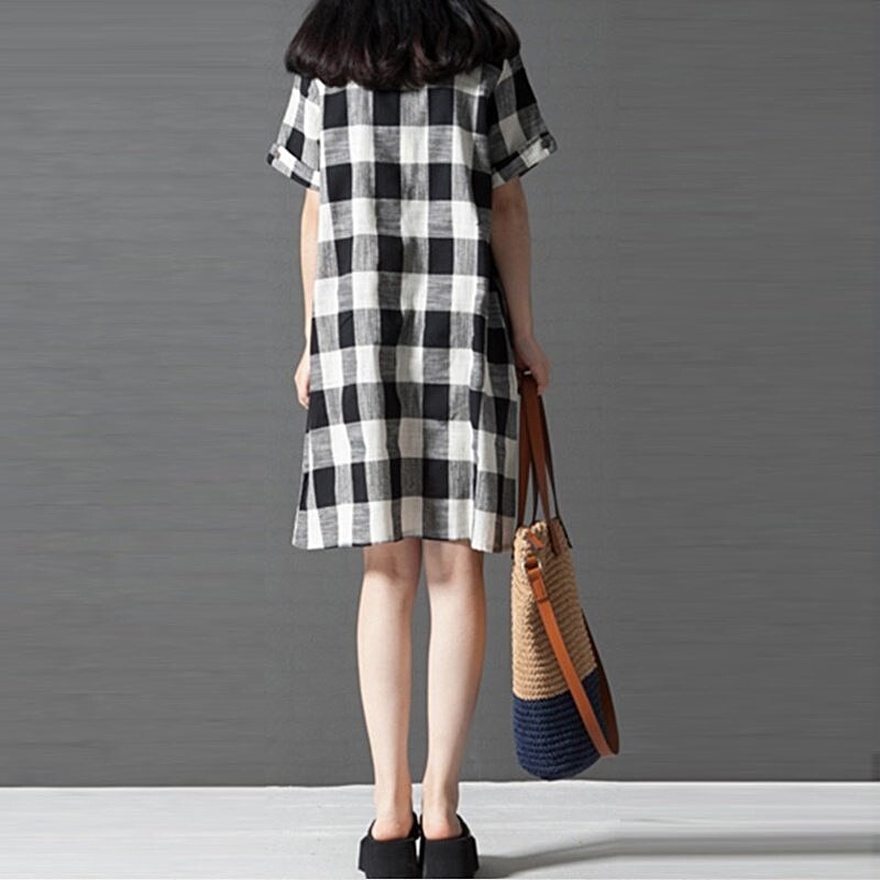 Anself Plus Größe Sommer Kleid Frauen Plaid Drucke... – Grandado