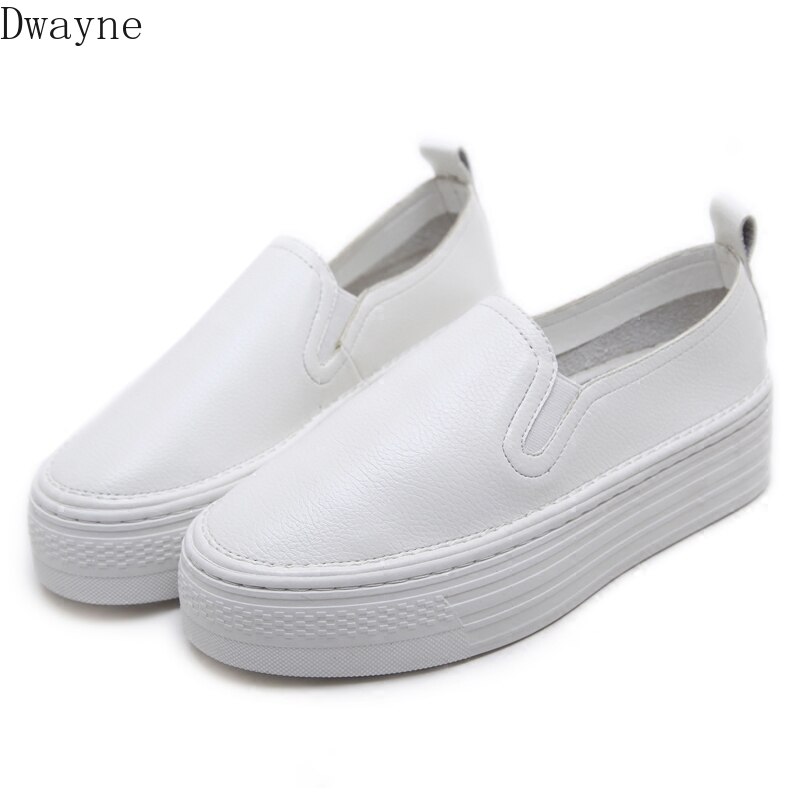 Læder små hvide sko muffinbund dovne loafers tyk p... – Vicedeal