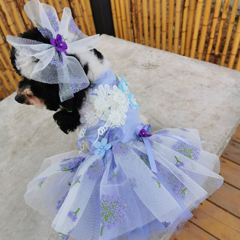 Pet Dog Dress Satin Face Puppy Clothes Purple Lace... – Grandado