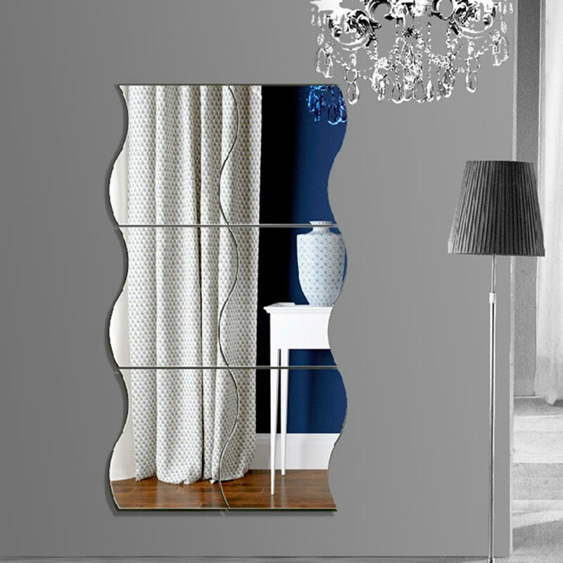 6 PCS 3D Wave Mirror Sticker DIY Silver Wall Mirro... – Grandado