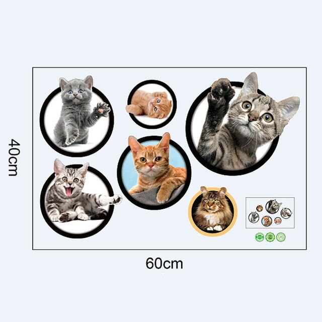 Katten 3D Muursticker Gat View Levendige Woonkamer... – Grandado