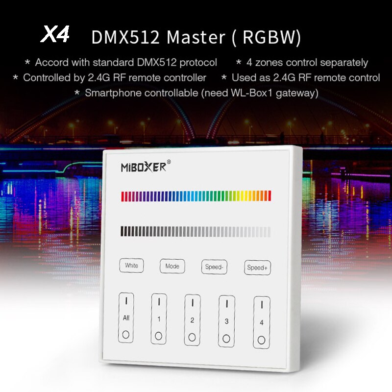 Miboxer X4 DMX512 Master RGBW 4-Zone Touch Panel C... – Vicedeal