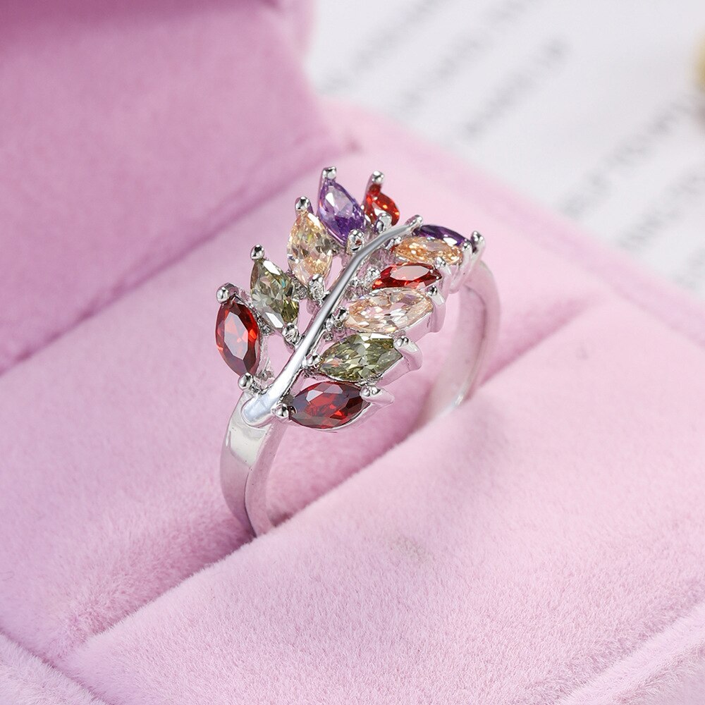 Valentijnsdag Zilver Kleur Bladeren Boom Tak Ring ... – Grandado