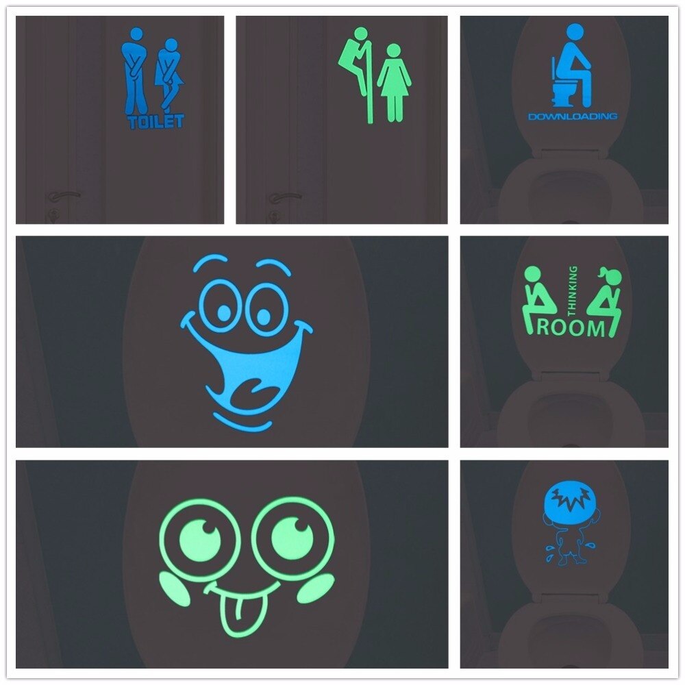 Funny Smile Bathroom Wall Stickers Glow in the Dar... – Grandado