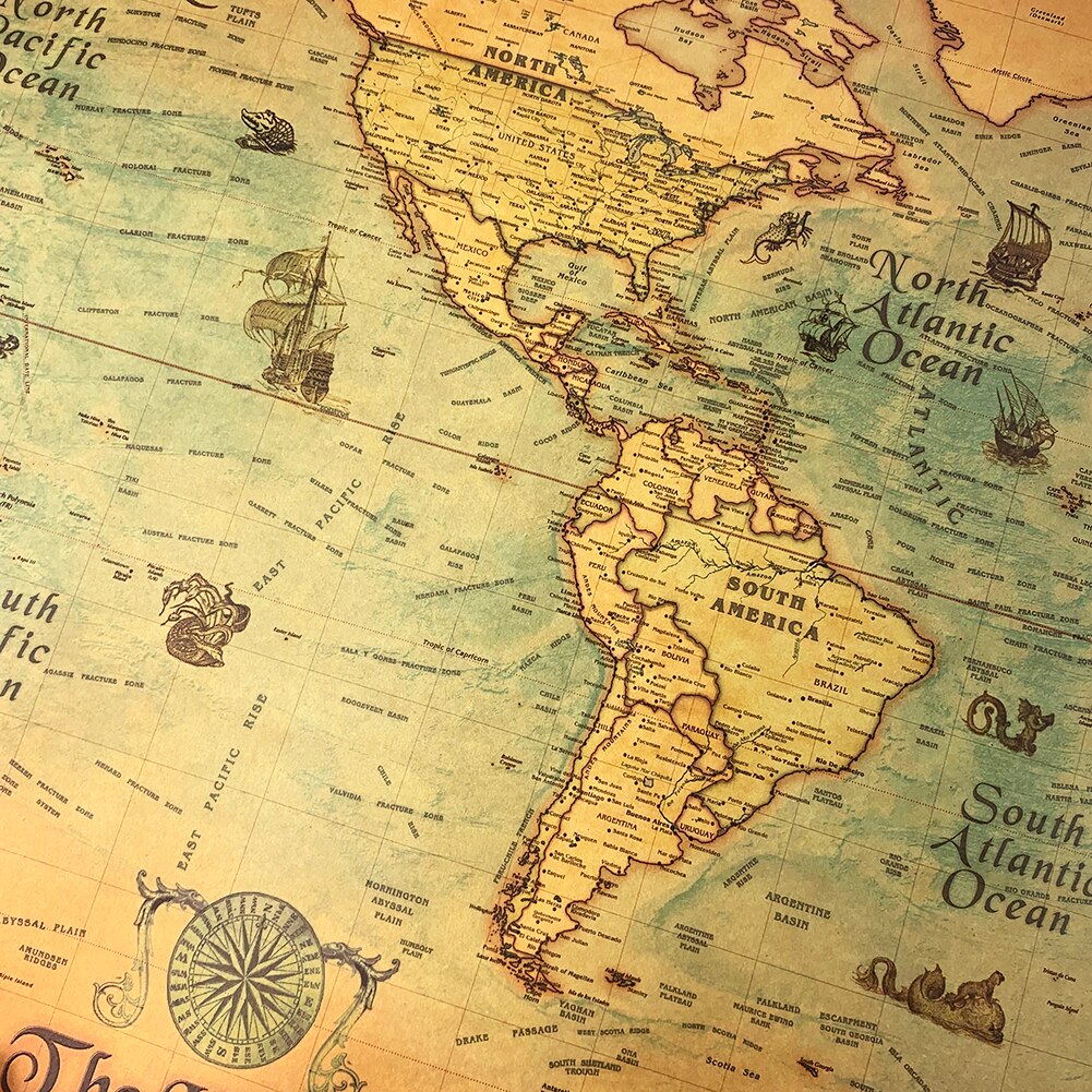 Retro World Map Nautical Ocean Route Map HD Printi... – Grandado