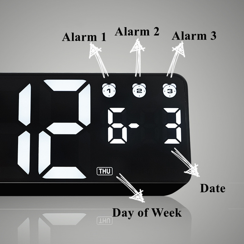 Digital Wall Clock Voice Control Date 3 Alarms Ele... – Grandado
