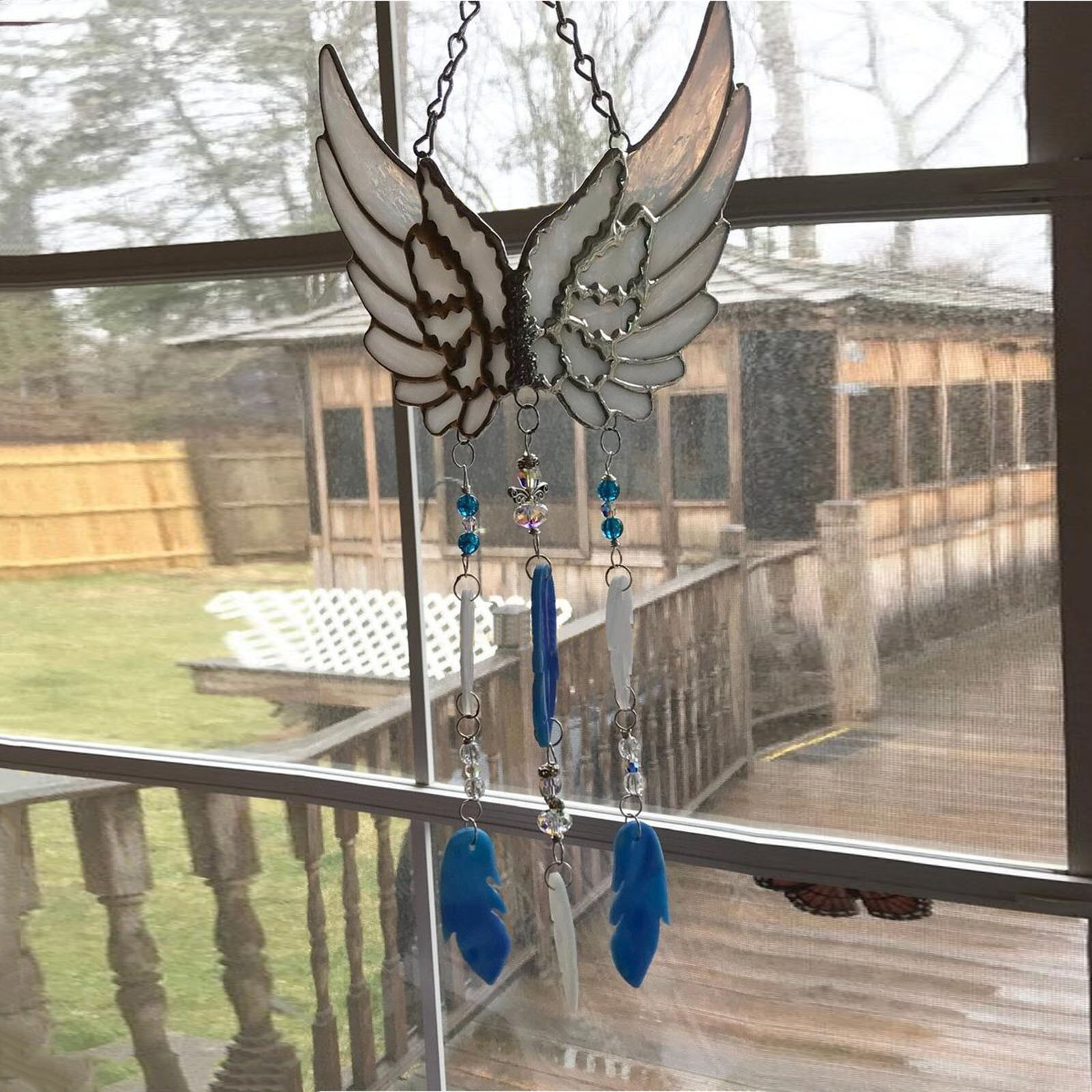 Little angel's feather wind chimes stained glass h... – Grandado