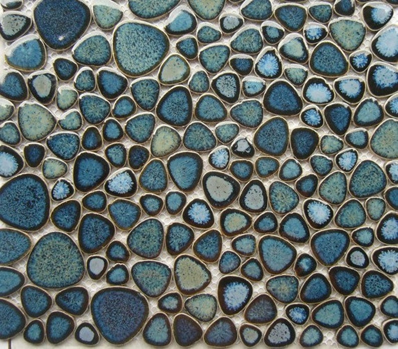 Blue Pebble Porcelain Mosaic PPMT004 Heart Shape C... – Grandado