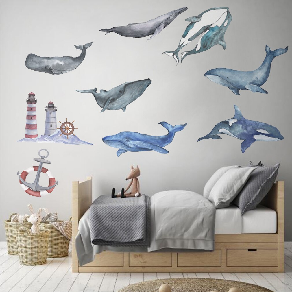 Tofok Aquarel Vuurtoren Dolfijn Walvis Diy Muursti... – Vicedeal