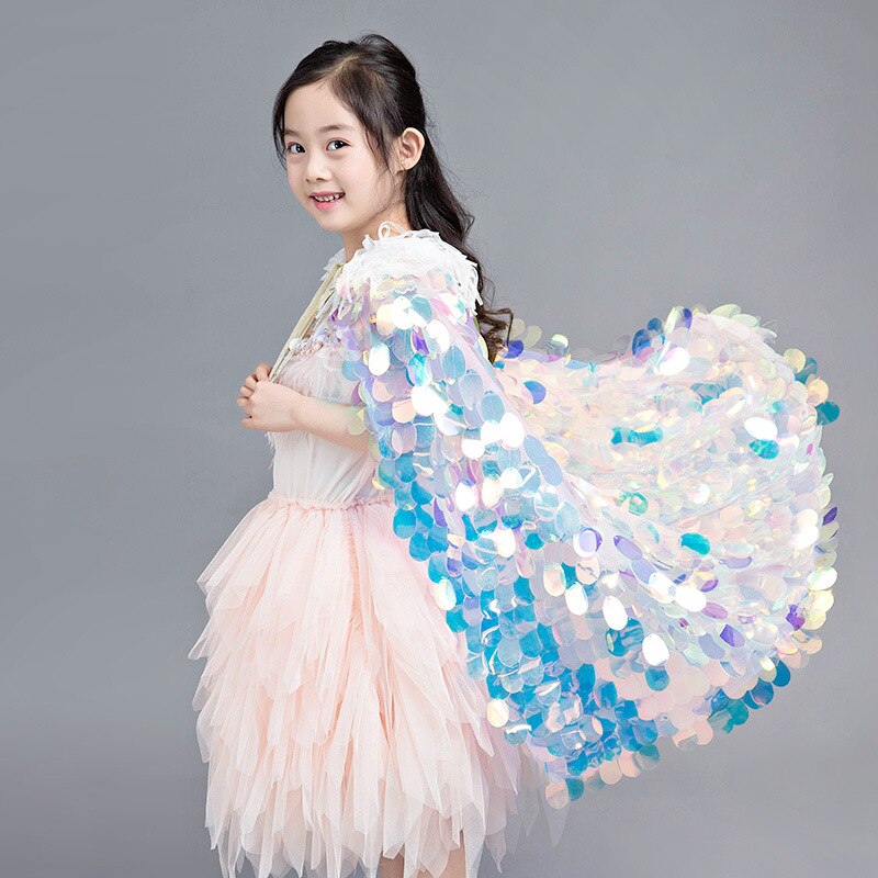 Sequined girls trench coat Mermaid Cloak Shiny Bri... – Grandado
