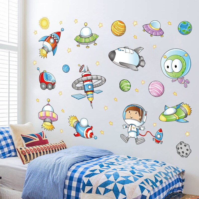 Cartoon Space ship Alien Wall Stickers Kids room B... – Vicedeal