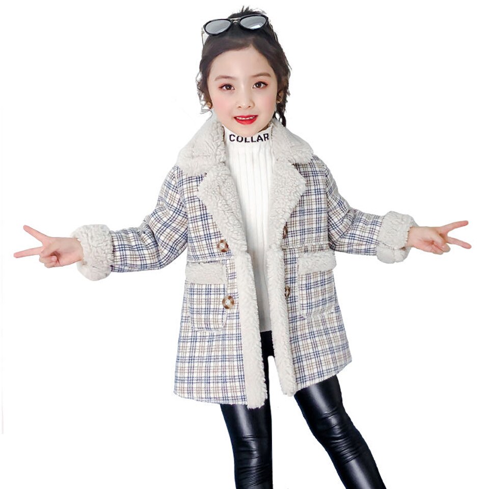 Girl Clothing Plaid Wool Jackets Baby Thick Woolen... – Vicedeal