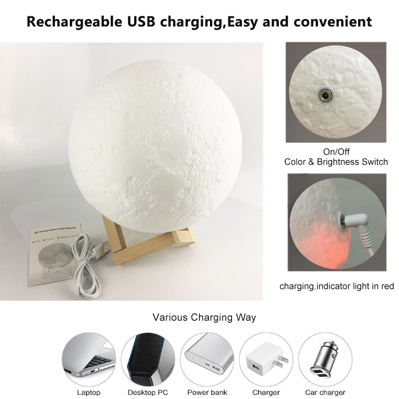 Round Led Night Light 3D Print Moon Lamp Colorful ... – Vicedeal