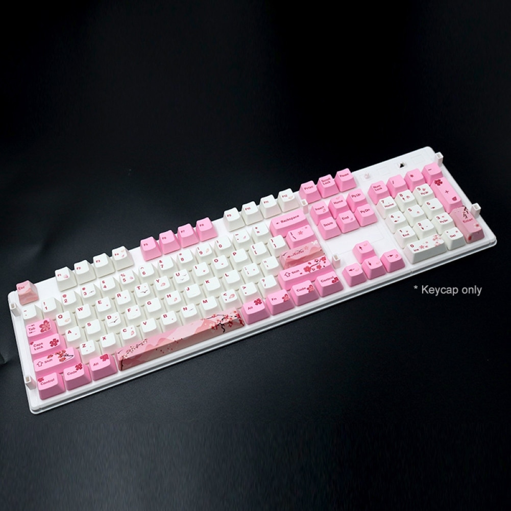 104 Keys PBT Pink Sakura Pattern Keycaps Replaceme... – Vicedeal