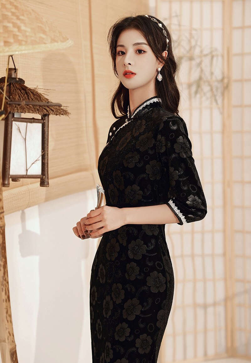 Chinese Red Qipao High-Split Three-quarter Sleeve ... – Grandado