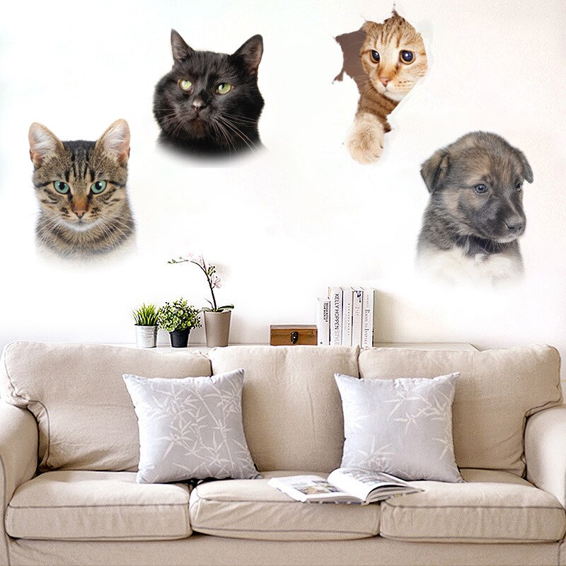 Cute cats dog 3D Wall Sticker for Living room chil... – Grandado