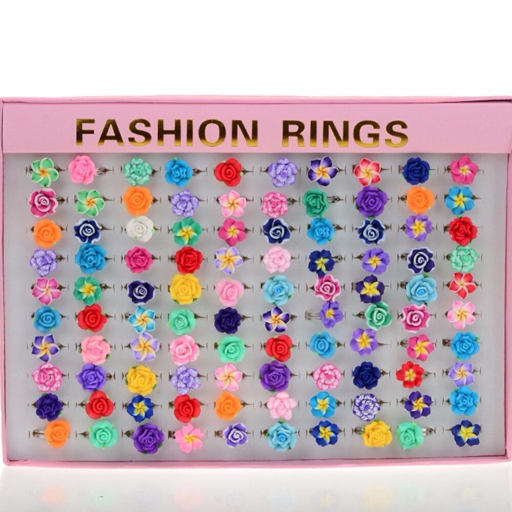 20Pcs /Lots Kids Rings Mixed Colors Flower Polymer... – Grandado