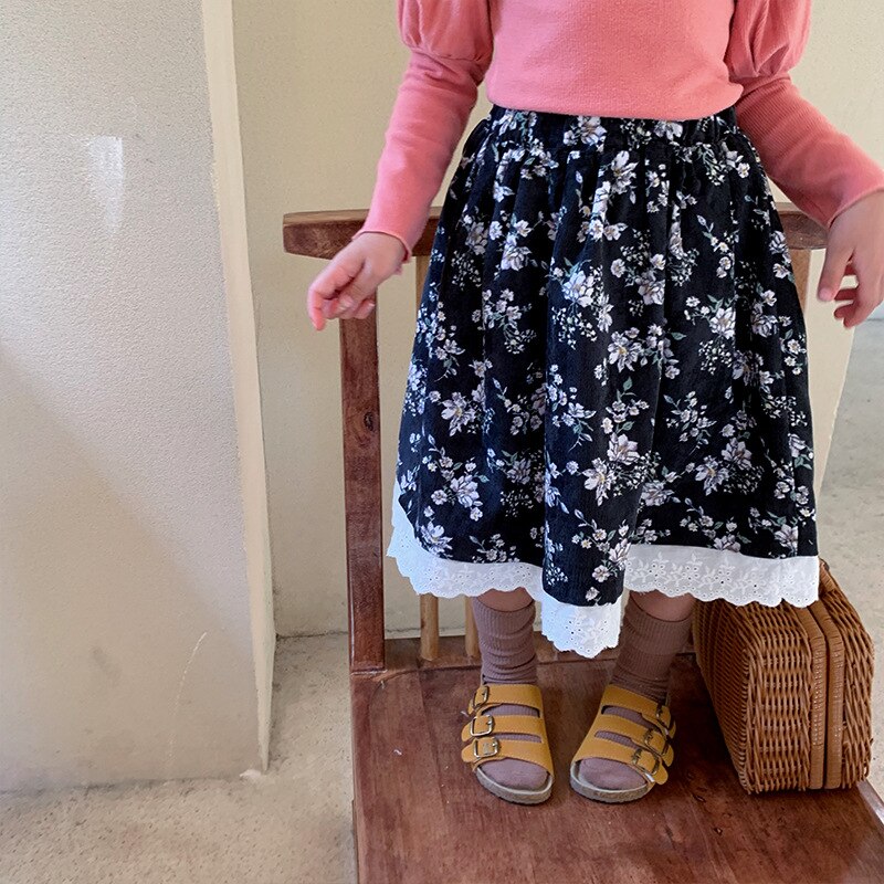 Flickor höstkjol bomull stil spets barn blommiga k... – Grandado