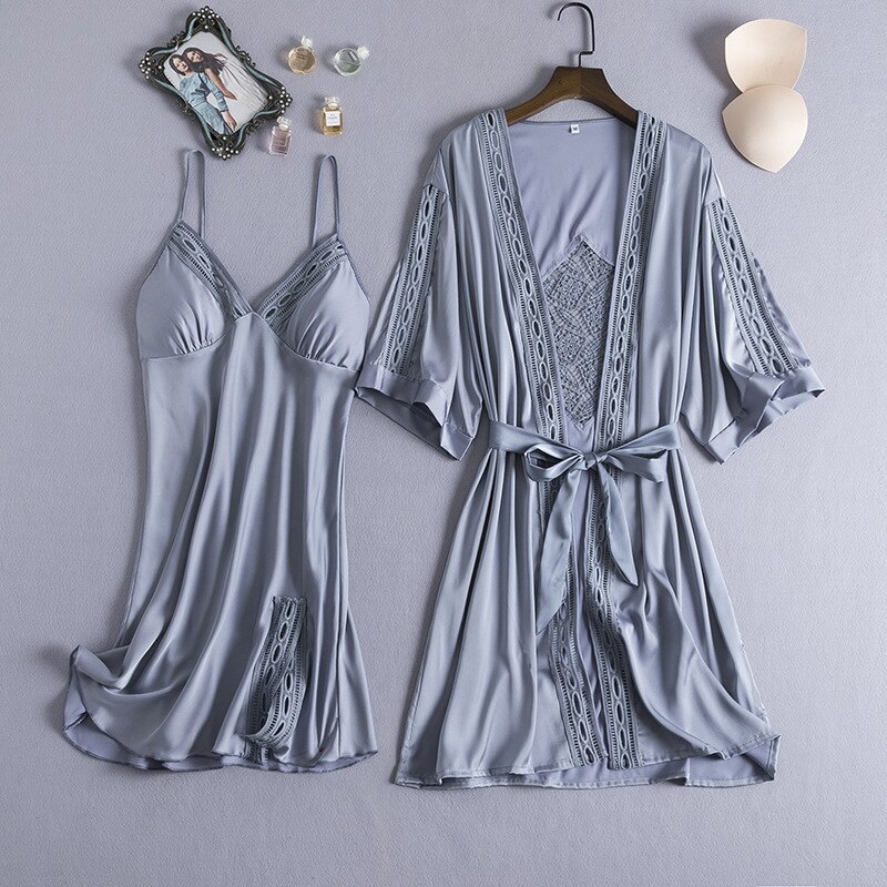 Nighty Robe Set Womens 2PCS Nightshirts Sleep Suit... – Grandado