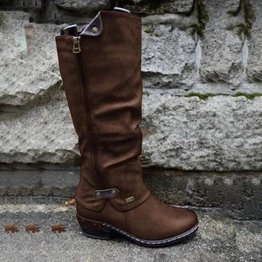 BIG Knee High Boots Cowboy Knee Boots Warm Zip Pla... – Grandado