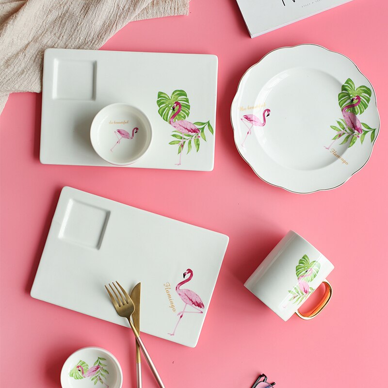 Boutique Heart Shape Flamingo Tableware Breakfast ... – Vicedeal