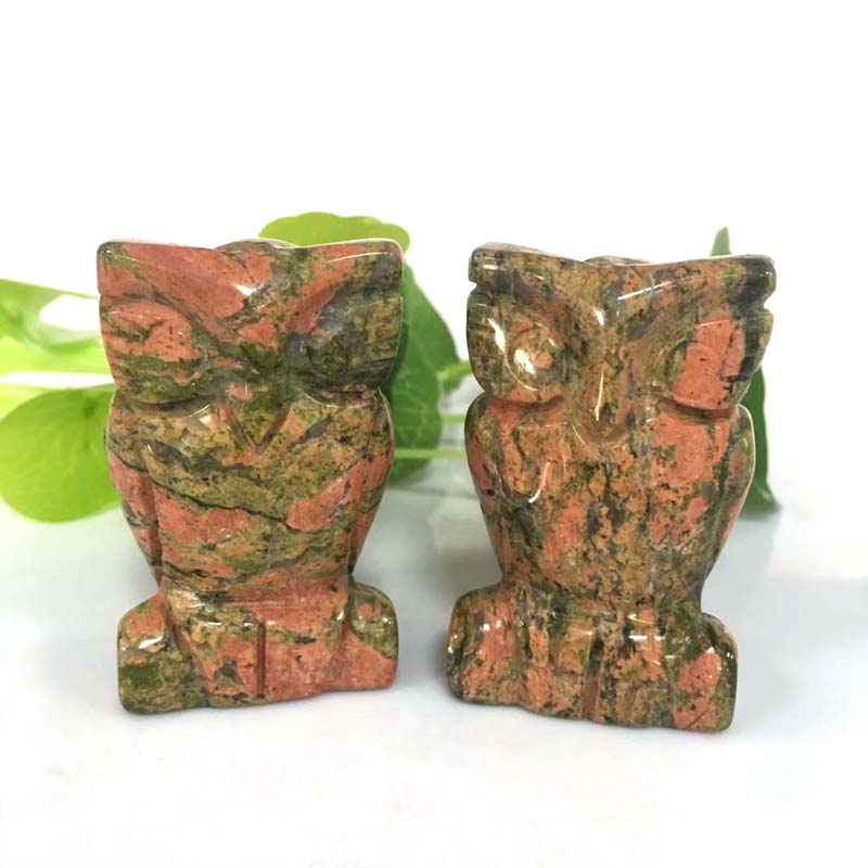 Natural Gem Unakite Owl Figurines Mini Animals Cra... – Grandado