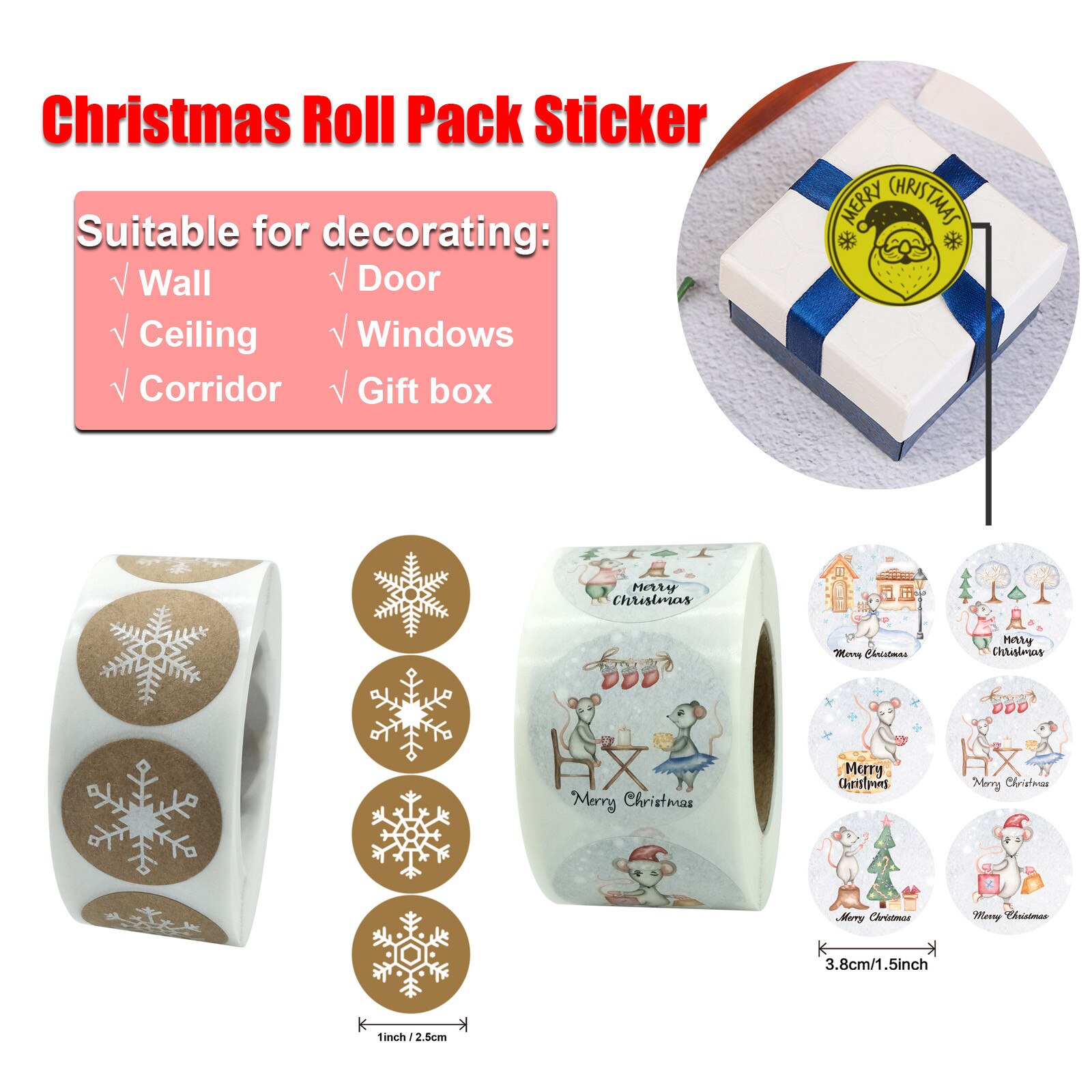 25# Pack Sticker Christmas Decorating 1 Roll 500 P... – Vicedeal