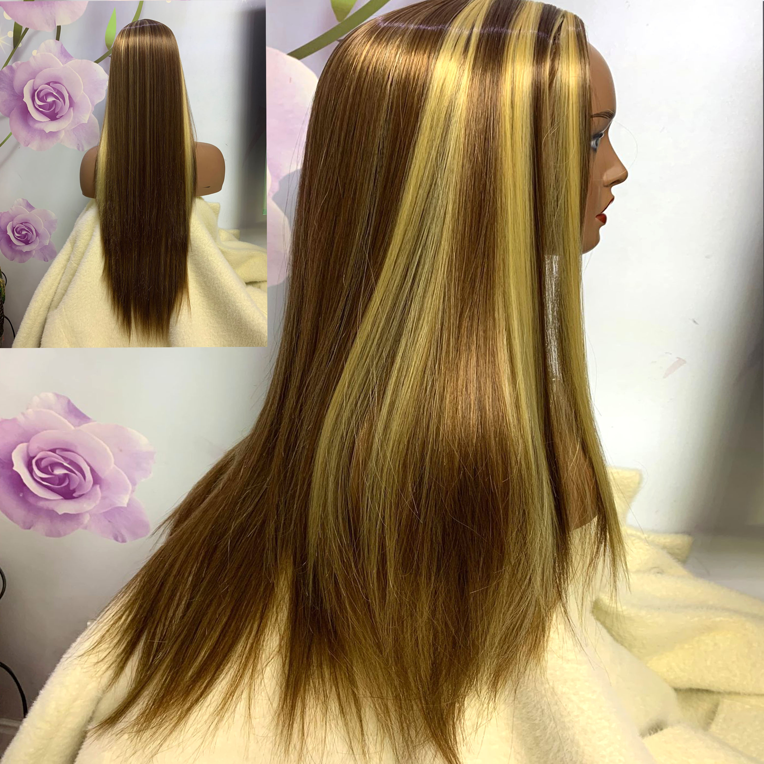 Highlight Color Fiber Wigs with Middle Deep Part S... – Grandado