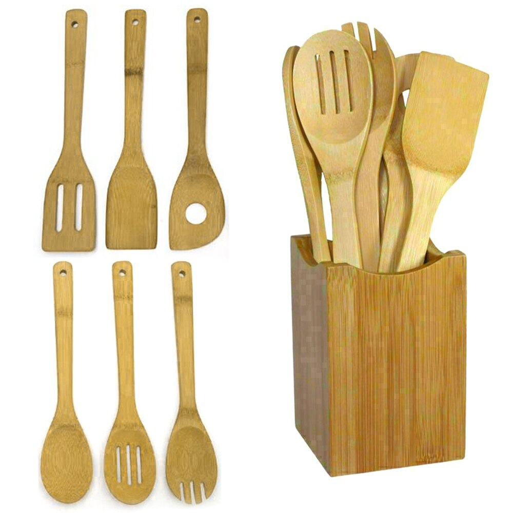 6Pcs Bamboo Long Handle Spoon Kitchen Utensil Cook... – Vicedeal