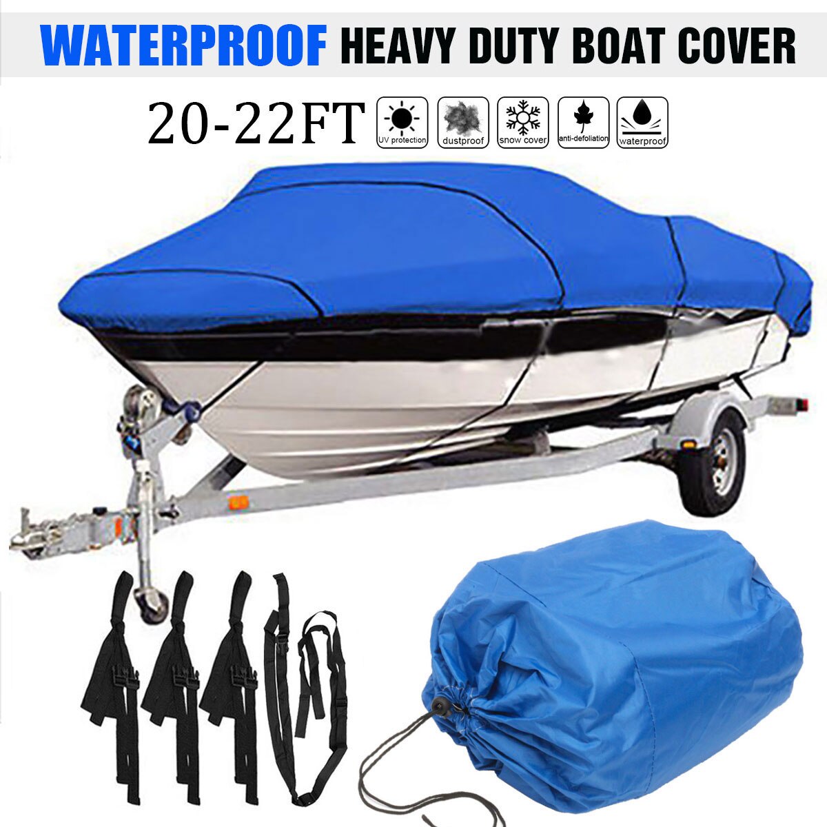11-22 Ft Heavy Duty Boat Cover Blue 210D Waterproo... – Grandado