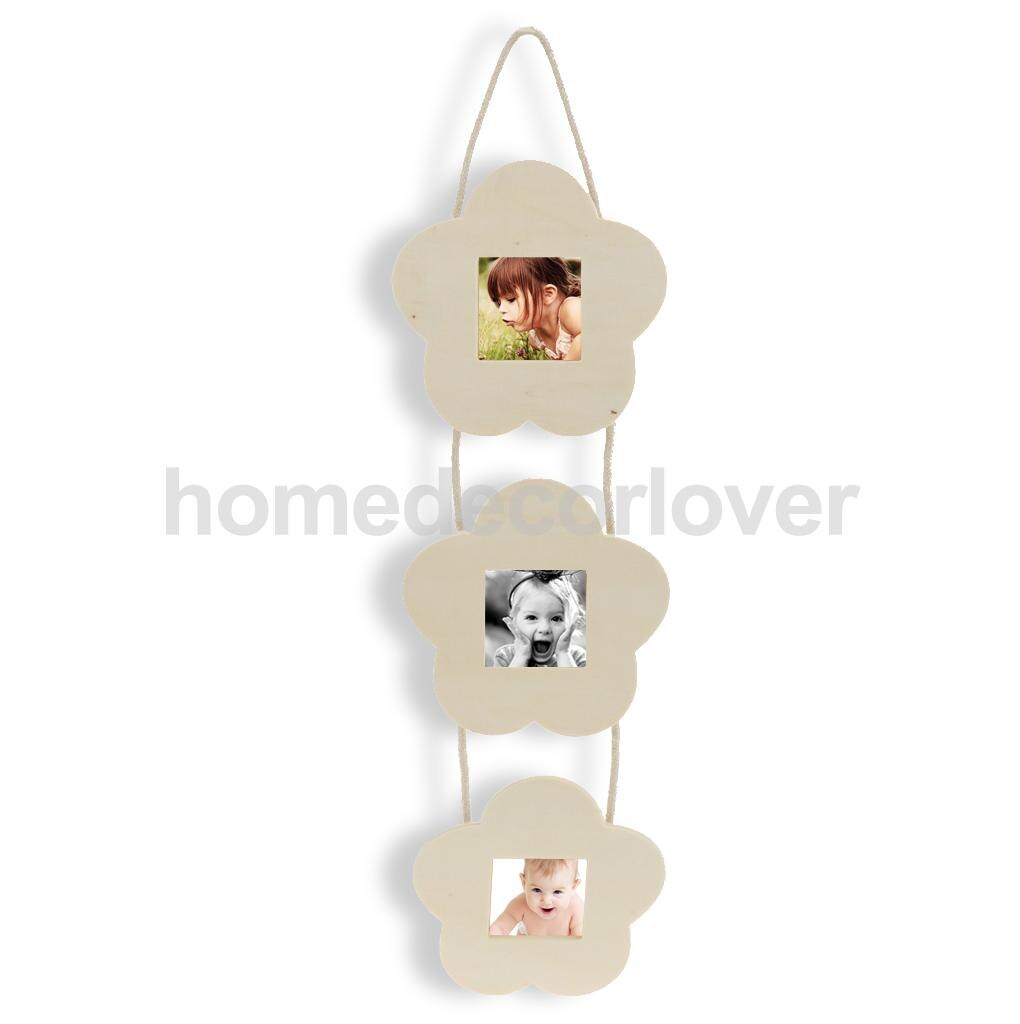 Wood RUSTIC Flower Hanging White Base DIY Triple P... – Grandado