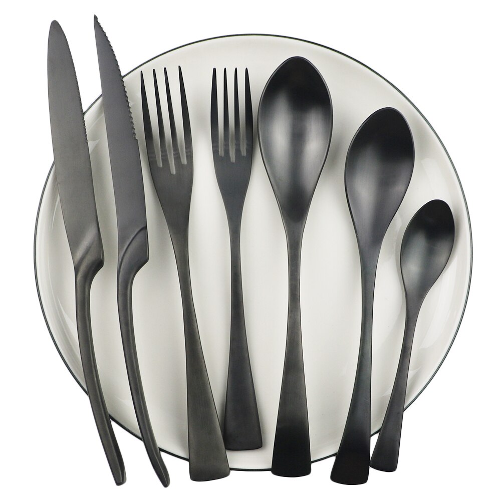 Black Flatware Set Restaurant Dinnerware Set Matte... – Grandado