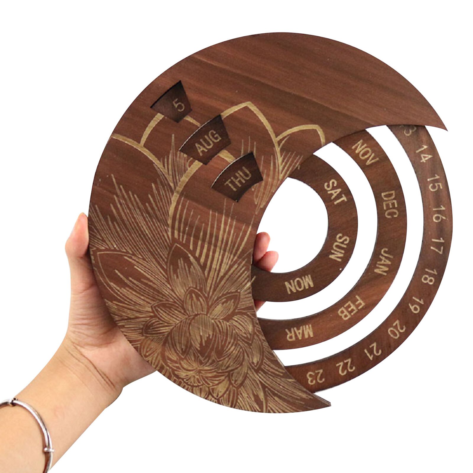 Wooden Calendar Floral Print Rotatable Permanent C... – Grandado