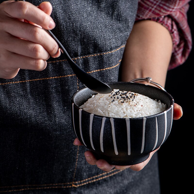 Japanese style simple black frosted ceramic rice b... – Grandado