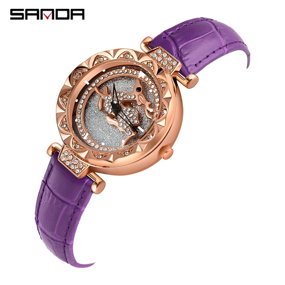 SANDA ladies watch crystal diamond rotating dial w... – Grandado