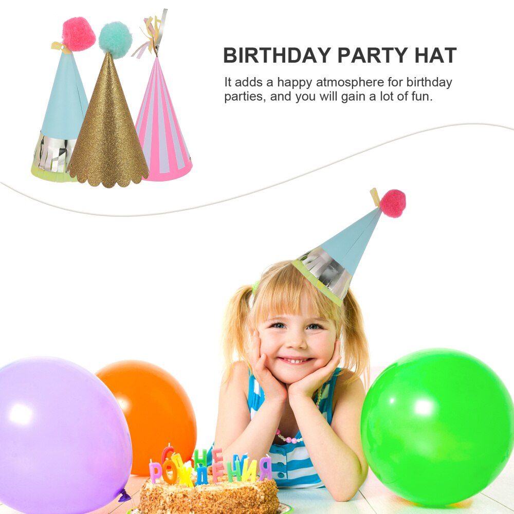 3pcs Party Hat Pom Poms Cone Hat Paper Birthday Ha... – Grandado