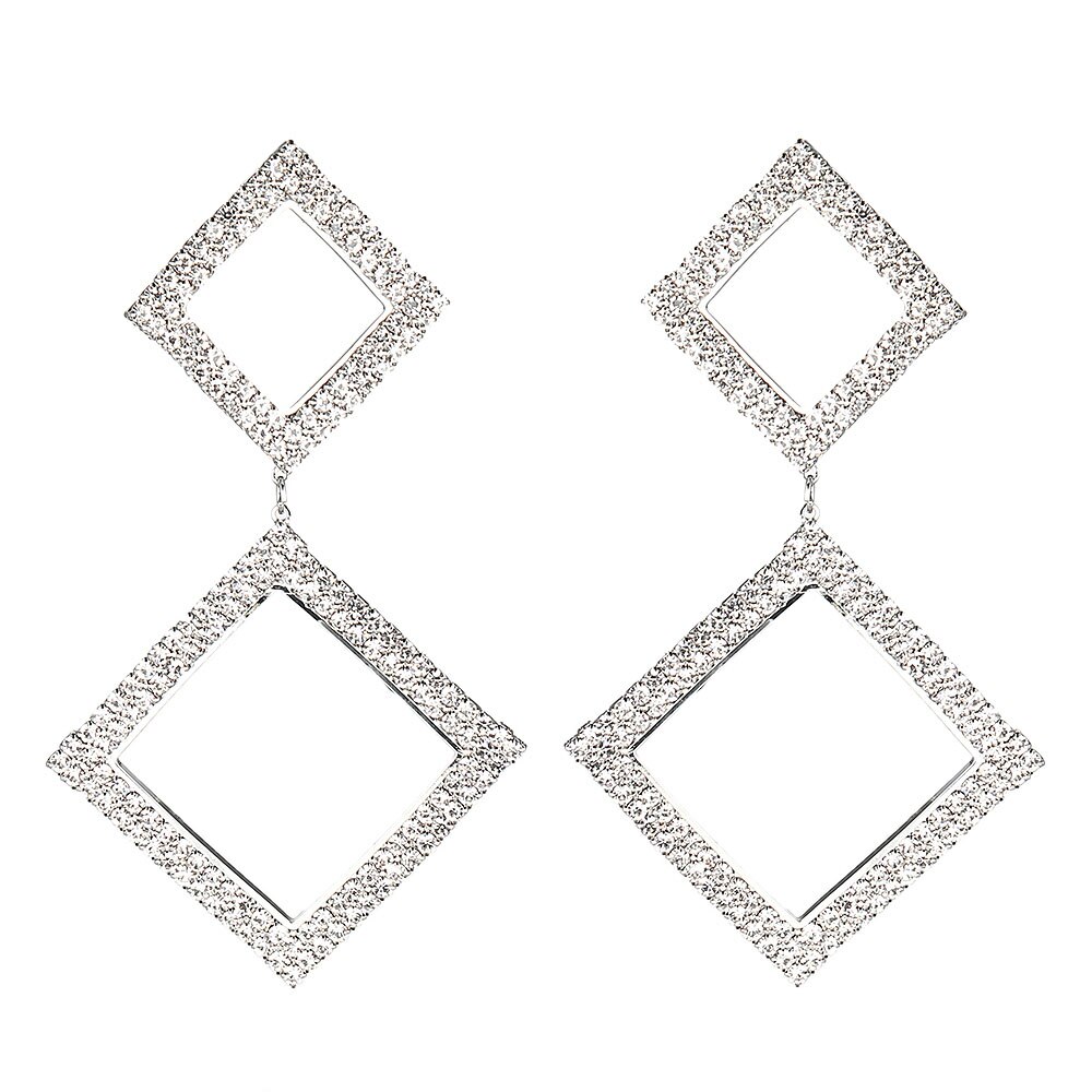 Large rhinestone earrings for women Geometric crys... – Grandado