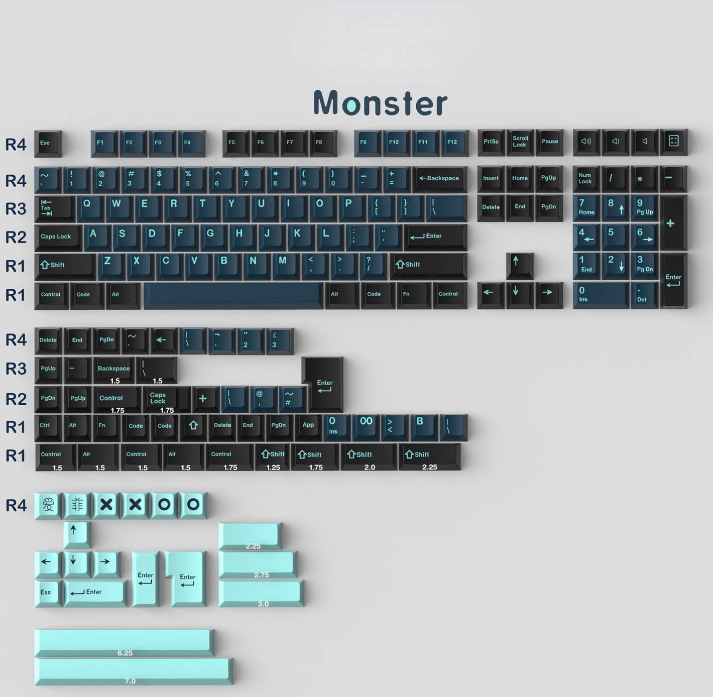 173 Keys GMK MONSTER Keycaps Cherry Profile DOUBLE... – Vicedeal