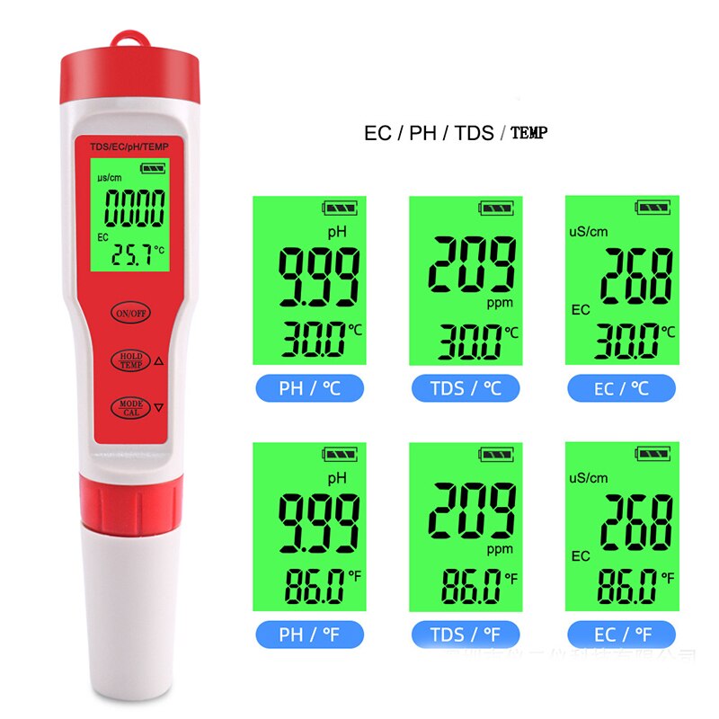 4 in 1 TDS EC TEMP pH tester Conductivity Water te... – Grandado