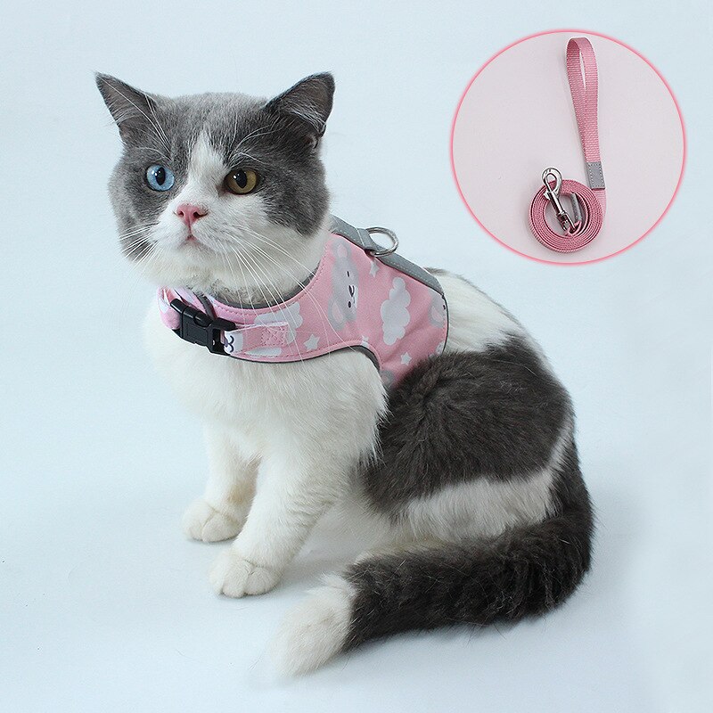 Gato ajustável arnês e trela conjunto pet cat cole... – Vicedeal