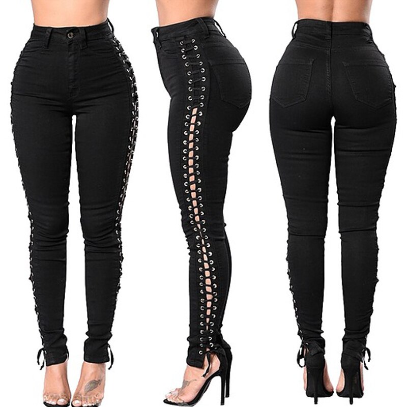 Arrived Plus Size Stretchy Ripped Jeans Woman Side... – Grandado