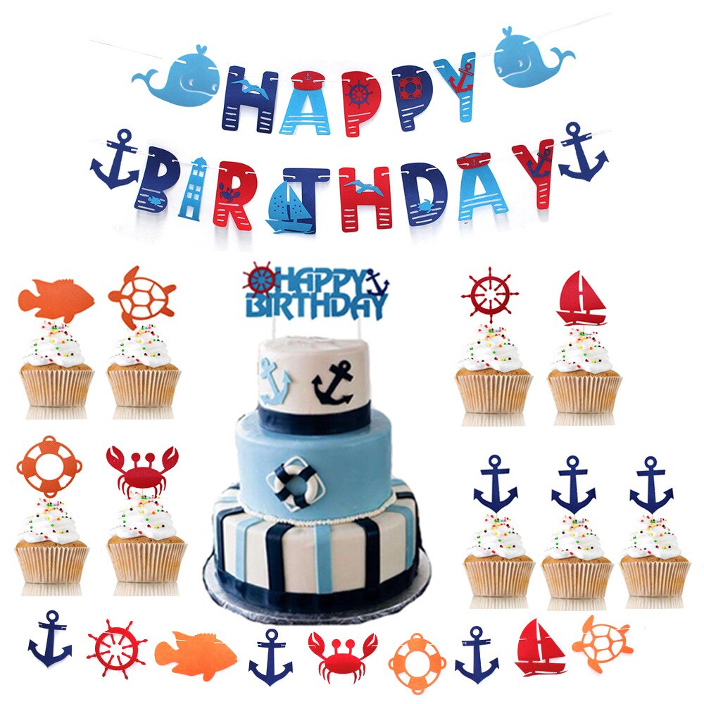 Sailor Anchor Nautical Happy Birthday Banner Nauti... – Grandado