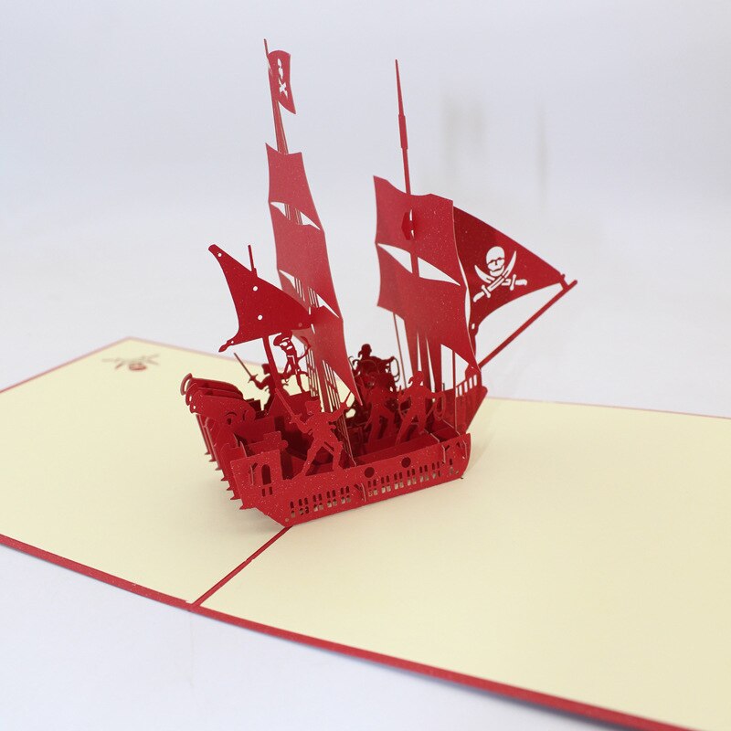 3D Handmade Full Red Sailing Ship Pirate Boat Pape... – Grandado