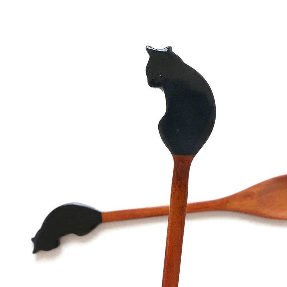 Cat Wood Spoon Long Handle Coffee Tea Drink Cockta... – Grandado